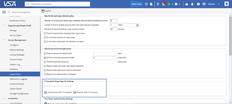 IT Complete Single Sign-On Integration – Kaseya